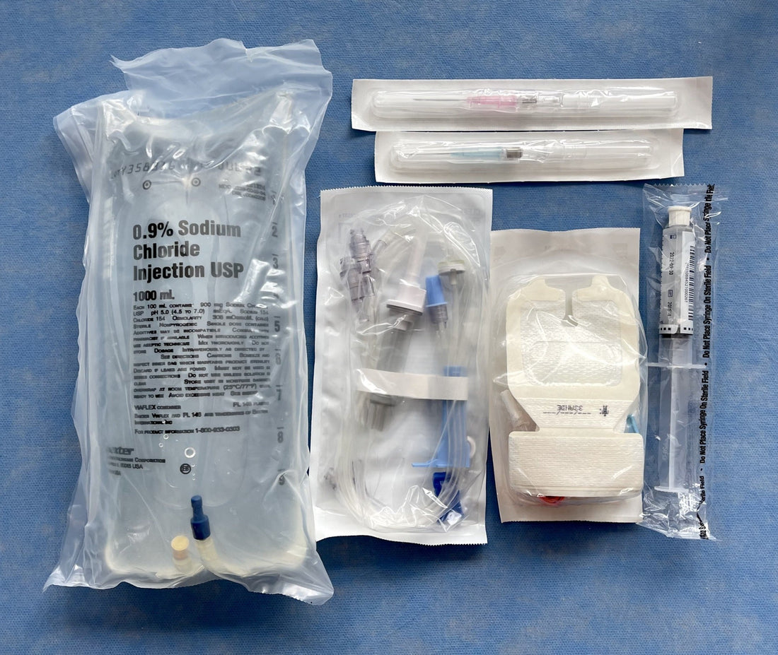 IV Fluid Kit with 1000mL or 500mL Bag of Normal Saline (0.9% Sodium Ch ...